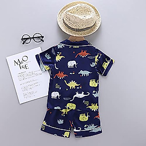 Boy Sport Pajamas Shirt Pajamas Sleepwear Set Kids Shorts Boys Dinosaur Clothes T Baby Toddler Boys Robe 5t Dark Blue 4-5 Years