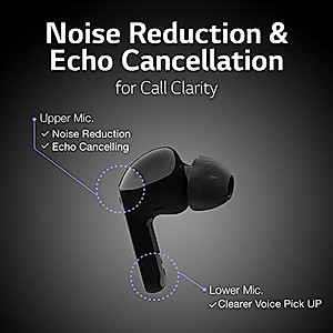 LG TONE Free FN7 - Active Noise Cancelling True Wireless Bluetooth Earbuds with Meridian Sound, Dual Microphone for Work/Home Office, iPhone and Android Compatible, Black