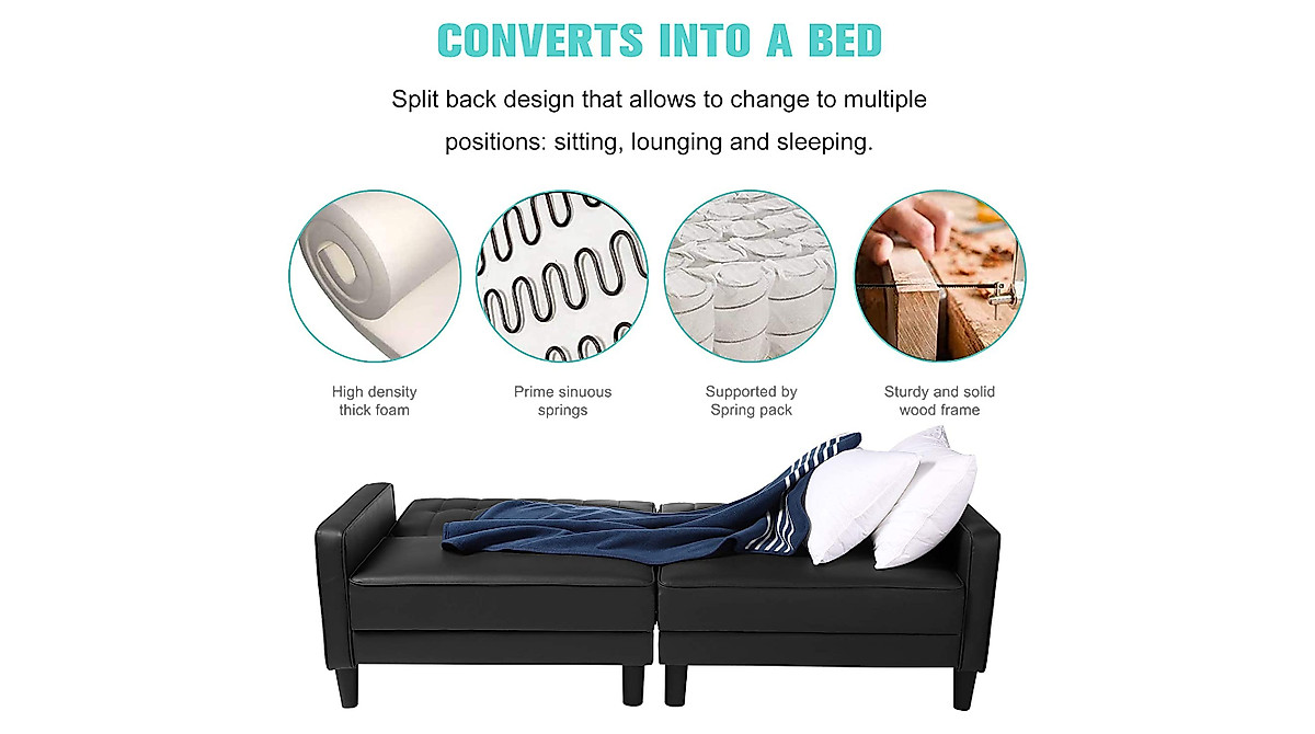 OQQOEE Modern Futon Sofa Bed - Adjustable Comfort