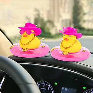 wonuu Car Rubber Duck Car Duck Decoration Dashboard Car Ornament for Car Dashboard Decoration Accessories with Mini Flower Hat Swim Ring Necklace and Sunglasses, I_red Heart Glasses&Pink Hat