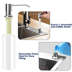 ONMUST Soap Dispenser for Kitchen Sink, Built in Soap Dispensers with 40 Inches Tube Connects Directly to Soap Bottle, No More Frequent Refills, Countertop Soap Dispenser Pump with 500ML Bottle