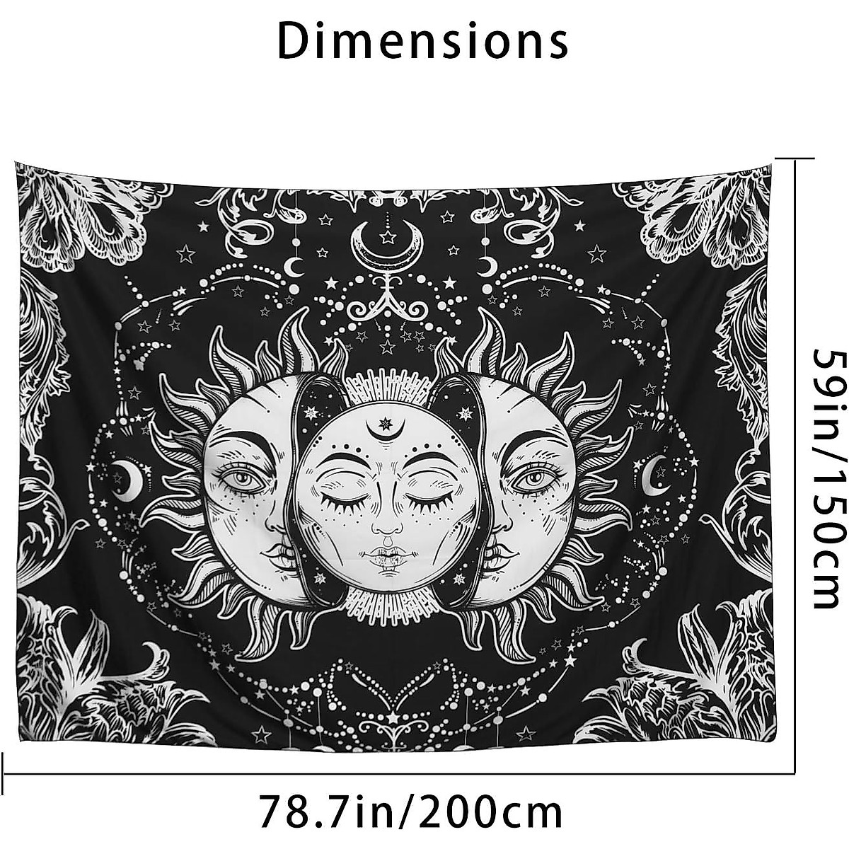 ARFBEAR Sun and Moon Tapestry, Burning Sun with Stars Psychedelic Popular Mystic Wall Hanging Tapestry Black and White Beach Blanket (Large-79 x 59 in),Dormitory