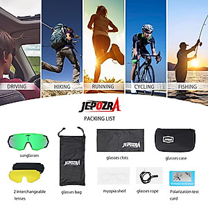JEPOZRA Polarized Cycling Glasses with 3 Interchangeable Lenses Riding Glasses Ski Glasses Baseball Running Sports Sunglasses