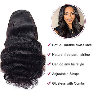 13x4 Lace Front Wigs 26Inch Body Wave 180 Density Ceramic 10A Glueless Human Hair Wigs for Black Women Brazilian Virgin Hair Pre Plucked Bleached Knots Natural Color