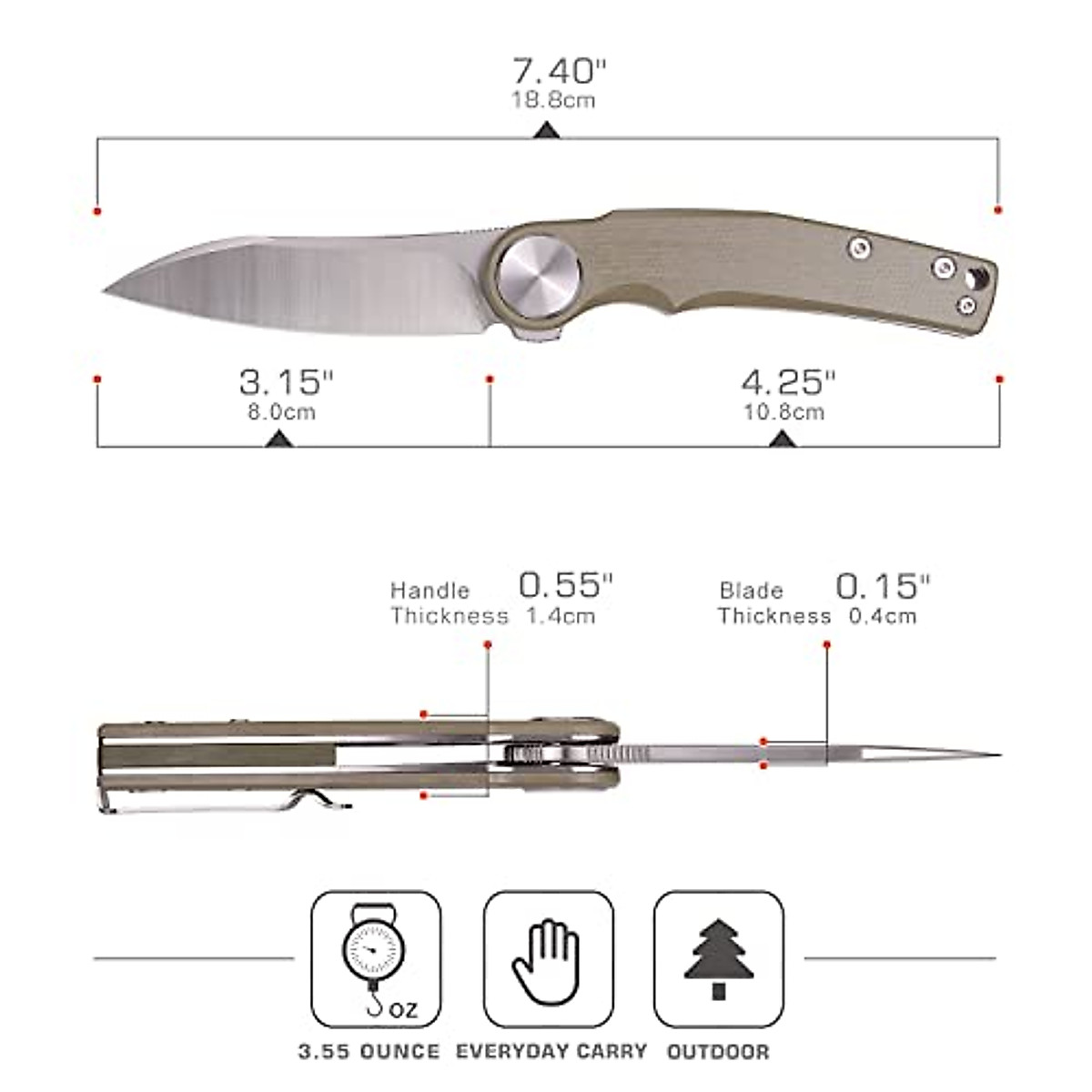 XTOUC Pocket Knife, Folding Knife for EDC, Front Flipper Pocket Knife for Men, D2 Steel Blade, Micarta Handle,Deep Carry Pocket Clip, Everyday Carry Knife for Camping, Outdoor, Hiking DT105