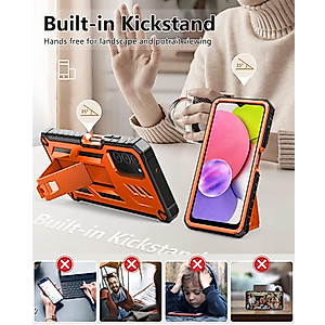 for Samsung Galaxy A03S Phone Case: Built in Hard Kickstand & Touch Protector Military Shockproof TPU Sturdy Soft Rugged Heavy Duty Armor Full Body Protection Grade Phone Cover - Orange