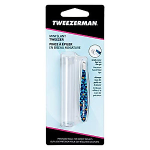Tweezerman Mini Slant Tweezer - Tweezers for Eyebrows, Travel Tweezers for Eyebrows, Facial Hair, Ingrown Hair (Geometric Pattern)