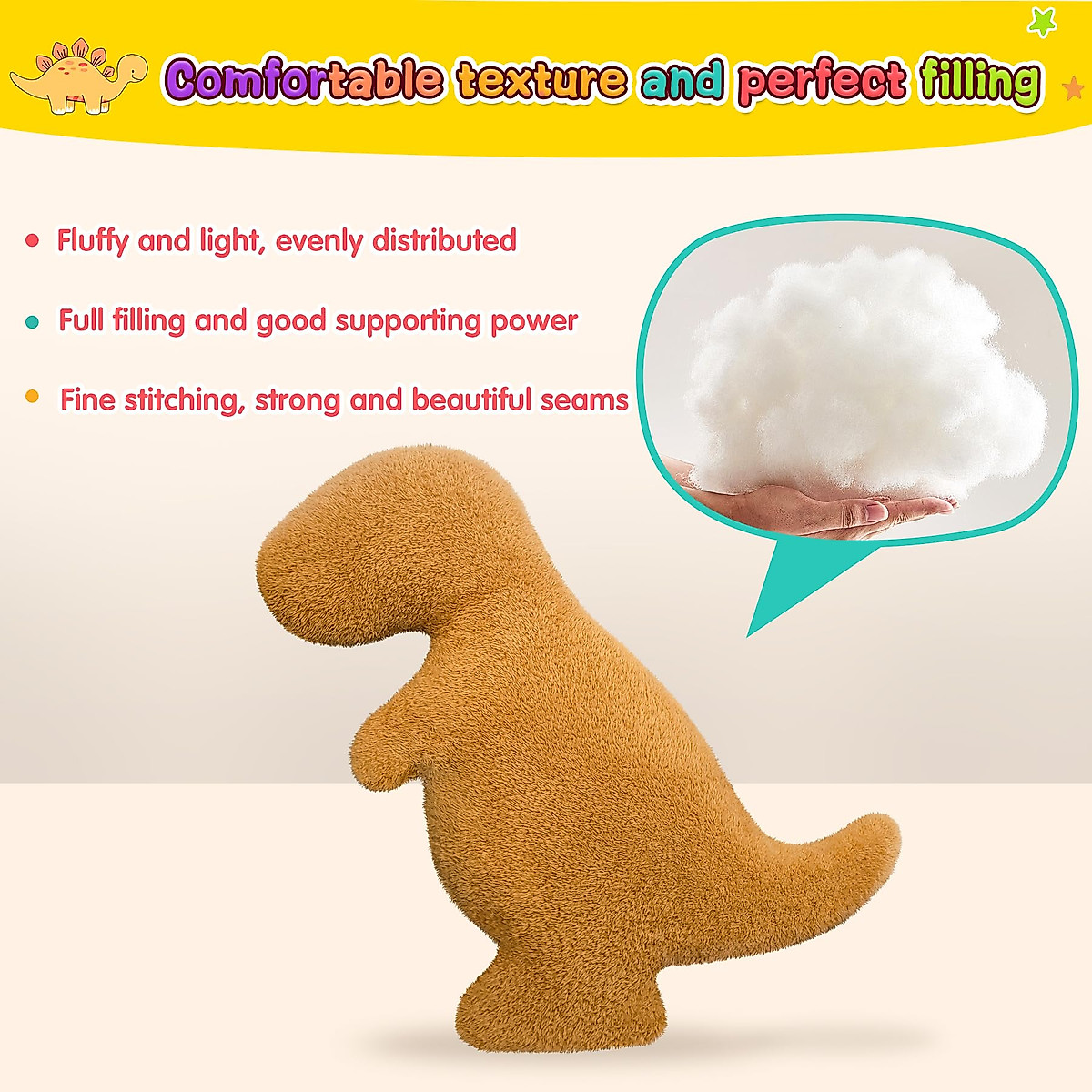 mermaker Dino Nugget Pillow Plush for Funny Birthday Gifts, Dinosaur Chicken Nugget Pillow are Cute Dinosaur Gifts for Teen Boys Girls Adults (Tyran Rex, Large)