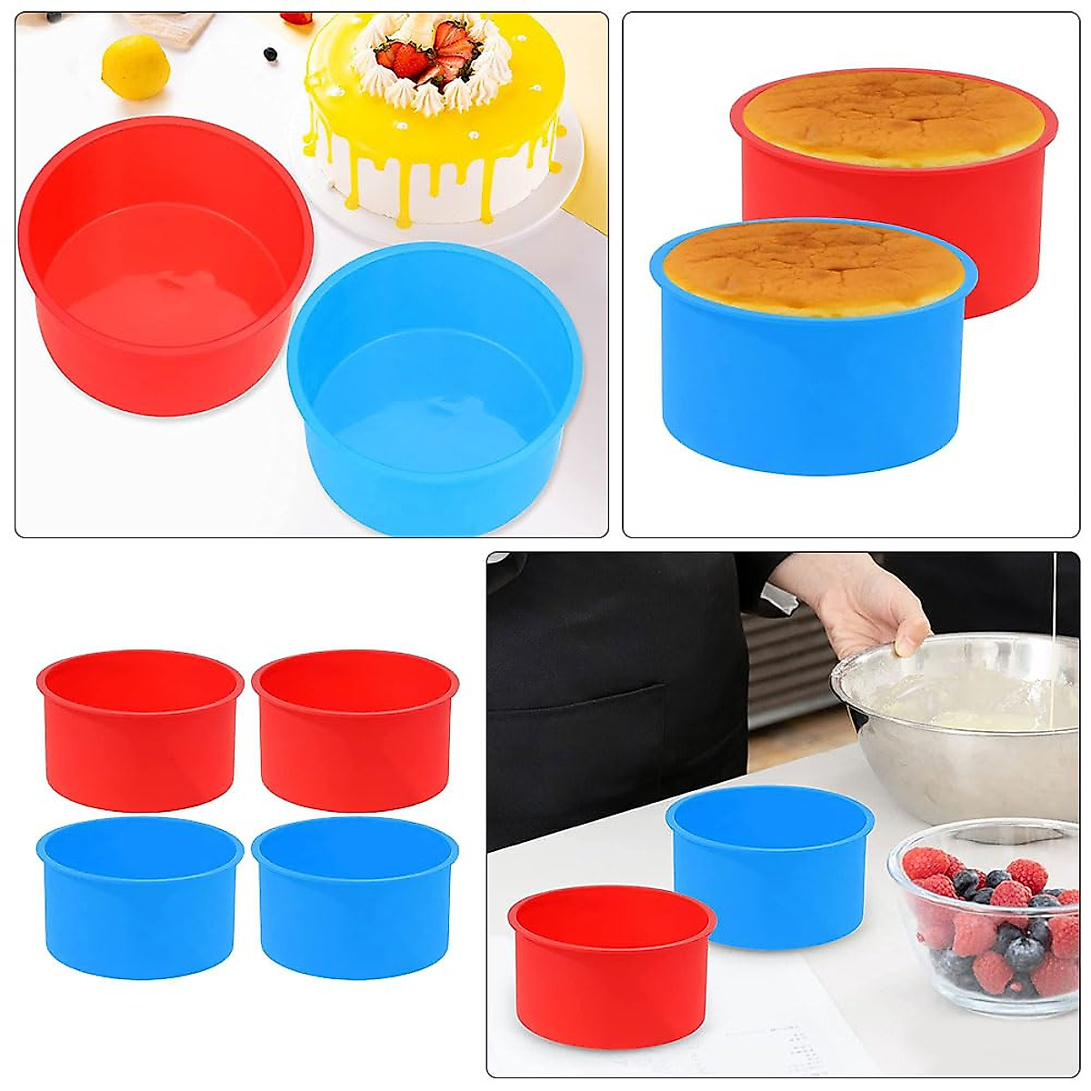 BESTonZON 4 Inch Cake Pans, Mini Silicone Bakeware, Silicone Loaf Pan Nonstick Baking Molds for Muffin,Cupcake and Smash Cake (4Pack)