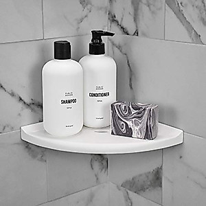 Questech Décor 8 Inch Corner Shower Shelf Bathroom Caddy, Lugged For New Construction, Corner Shower Shelf For Tiled Shower Walls, Corner Bathroom Shelf, 8 Inch Metro Lugged, Bright White Matte