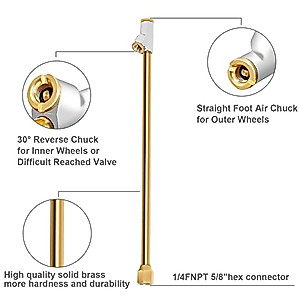 GODESON Dual Head Tire Pressure Gauge,Heavy Duty Pen Tire Gauge Range 10-150PSI and GODESON Air Chuck for Semi Truck, 1/4" FNPT 11.8" Extended Reach Dual Head Brass Air Chuck with Brass Quick Plug, 2-