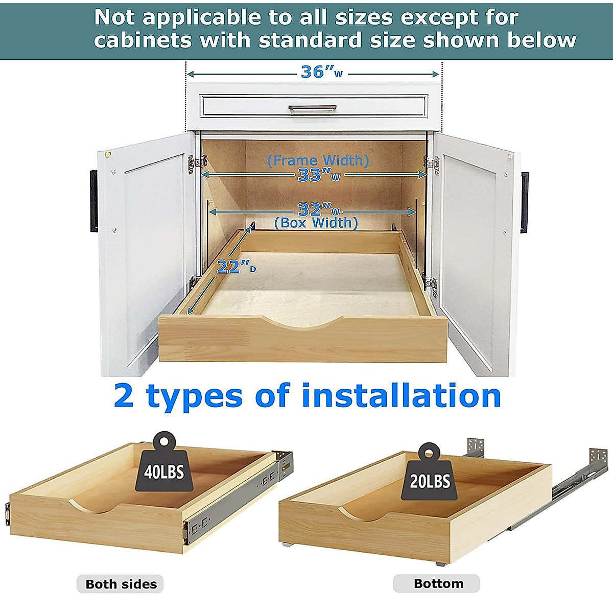 WelFurGeer Pull Out Cabinet Organizer, Slide Out Wood Cabinet Organizer, Cabinet Pull Out Shelves, Cabinet Organizer Pull Out Drawer, Pull Out Cabinet Shelf, Wood Rack for Kitchen, Bathroom (29" Wide)