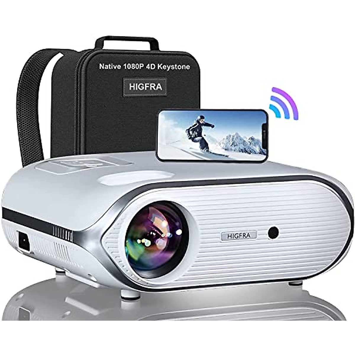 HD 1080P 4K Projector with WiFi and Bluetooth 2022 Upgraded 14000Lumen Outdoor Movie Projector 4P/4D Keystone Correction 50% Zoom Dolby PPT Projector 4K Compatible TV Stick iOS & Android Smartphone