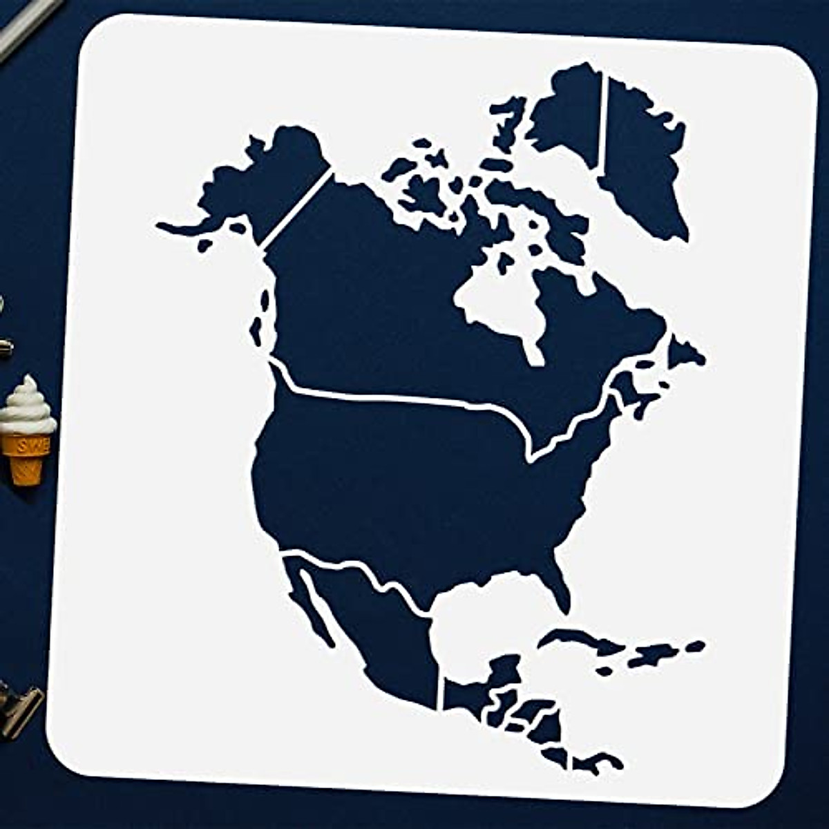 FINGERINSPIRE North America Map Stencil 11.8x11.8 inch Hollow Out United States Canada Mexico Map Drawing Stencil Reusable North America Travel Place Map Craft Stencil for Photo Album, Wall, Paper