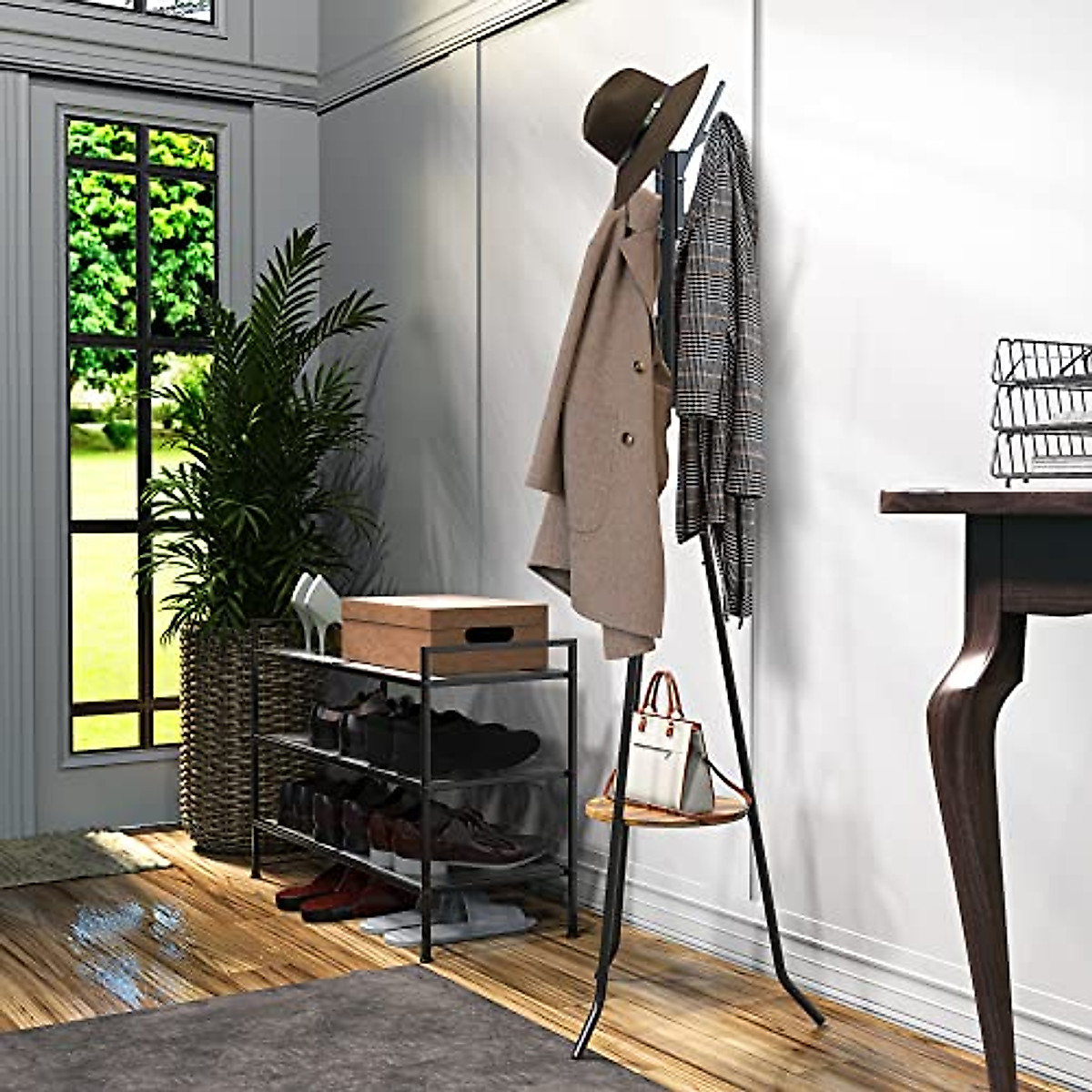 Simple Houseware Freestanding Coat Rack With Shelf, Black