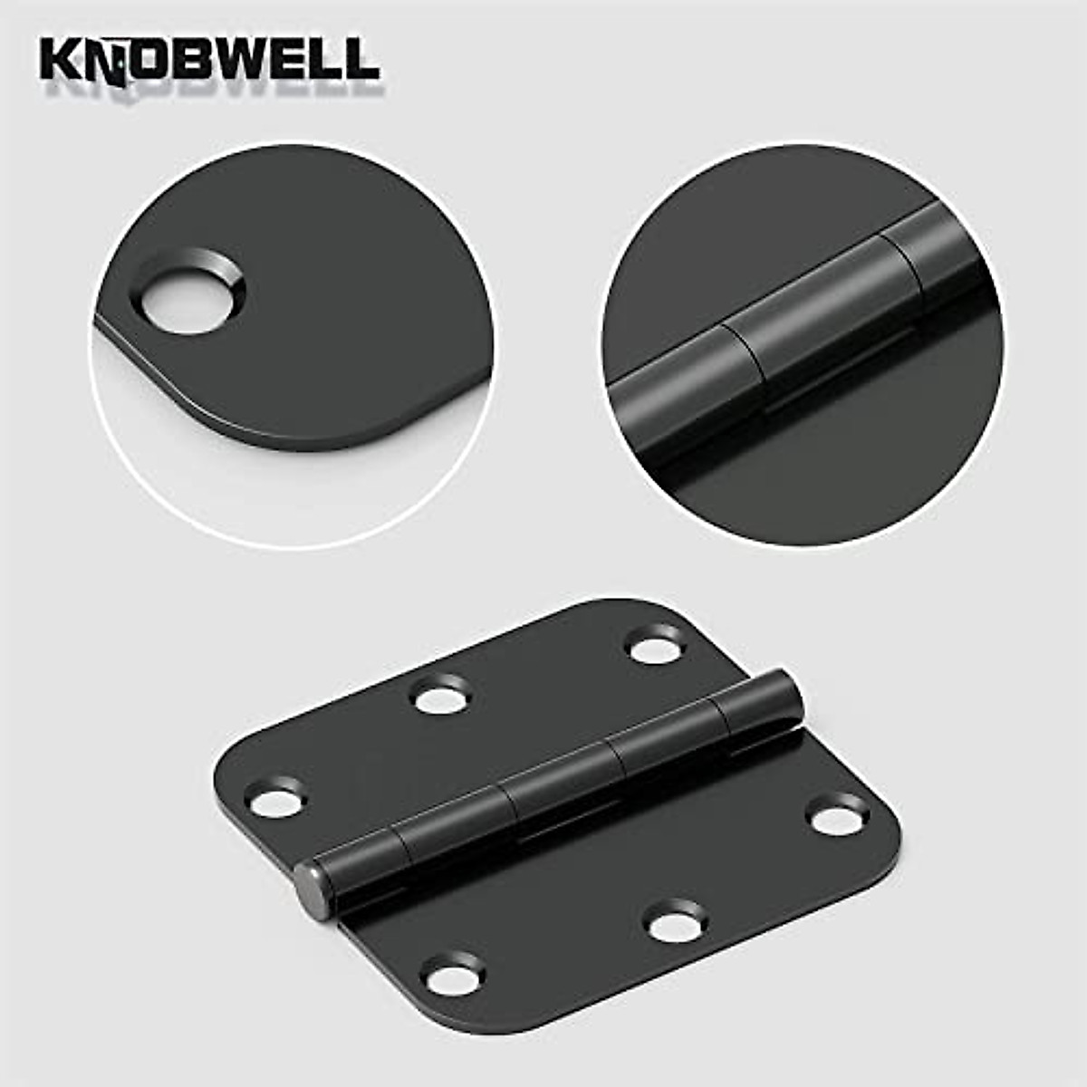 KNOBWELL 36 Pack Door Hinges Black Matte 3.5 inch 5/8 Radius, 3.5" x 3.5" Heavy Duty Hinges for Doors Interior Exterior