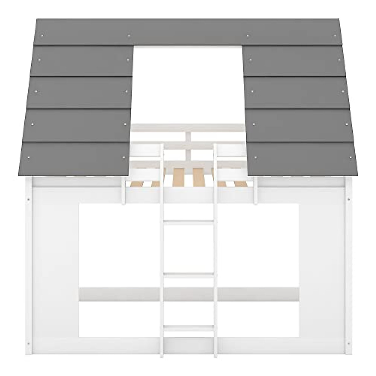 MERITLINE House Bed Bunk Beds Twin Over Twin Wood Bunk Beds with Roof for Kids Girls Boys, White