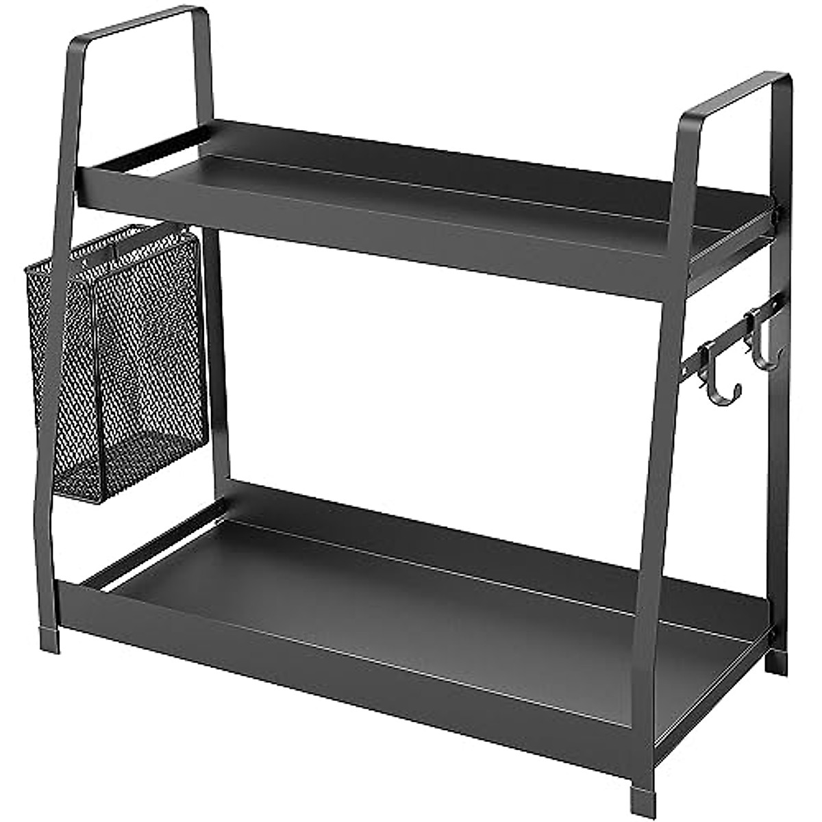 OROPY 2 Tier Spice Rack for Countertop, Height Adjustable Metal Standing Kitchen Storage Organizer Shelf, Counter Shelf for Cabinet,Pantry,Bathroom,Bedroom, with Hanging Basket