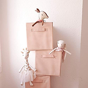 EZOWare Bundle Kit 6 Pcs Pale Dogwood Collapsible Fabric Cube Storage Bin Baskets + 4 Closet Wardrobe Dresser Drawer Organizer Divider For Organizing Nursery Baby Clothes