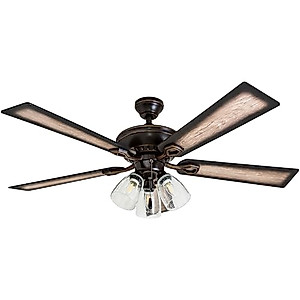 Prominence Home Glenmont, 52 Inch Farmhouse LED Ceiling Fan with Light, Pull Chain, Three Mounting Options, Dual Finish Blades, Reversible Motor - 40278-01 (Oil-Rubbed Bronze)
