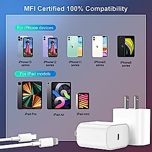 iPhone 14 13 12 Fast Charger [Apple MFi Certified],USB C Wall Charger Fast Charging 20W PD Adapter with 10FT Type-C to Lightning Cable Compatible with iPhone 14 13 12 Pro Max Mini 11 Xs XR X 8 Plus