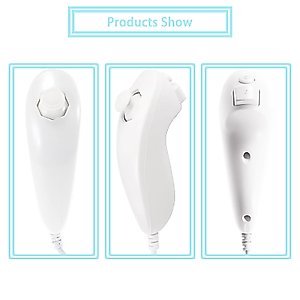 JINHEZO Nunchuck Controller Joystick Gamepad Replacement for wii Nunchuck Controller, Compatible with Nintendo Wii & Wii U Video Game Gamepads White Pack of 2
