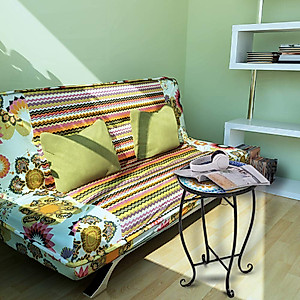 Shyneer Mosaic Outdoor Side Table, 14inch Round Small Patio Accent Table Ottoman Mosaic Bistro Table Indoor End Table for Yard, Garden, Living Room, Bistro Balcony or Lawn (Sun, 14'')