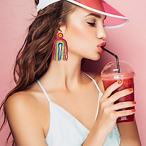 Statement Drop Earrings Rainbow Tassel Beaded Dangle Earrings Gift for Women