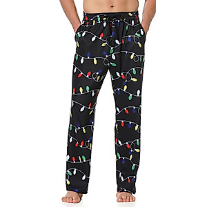 MERIABNY Mens Christmas Pajama Pants Christmas Pjs Black Colorful Lights Xmas Holiday Sleepwear Jammies for Lounging Sleeping, Medium