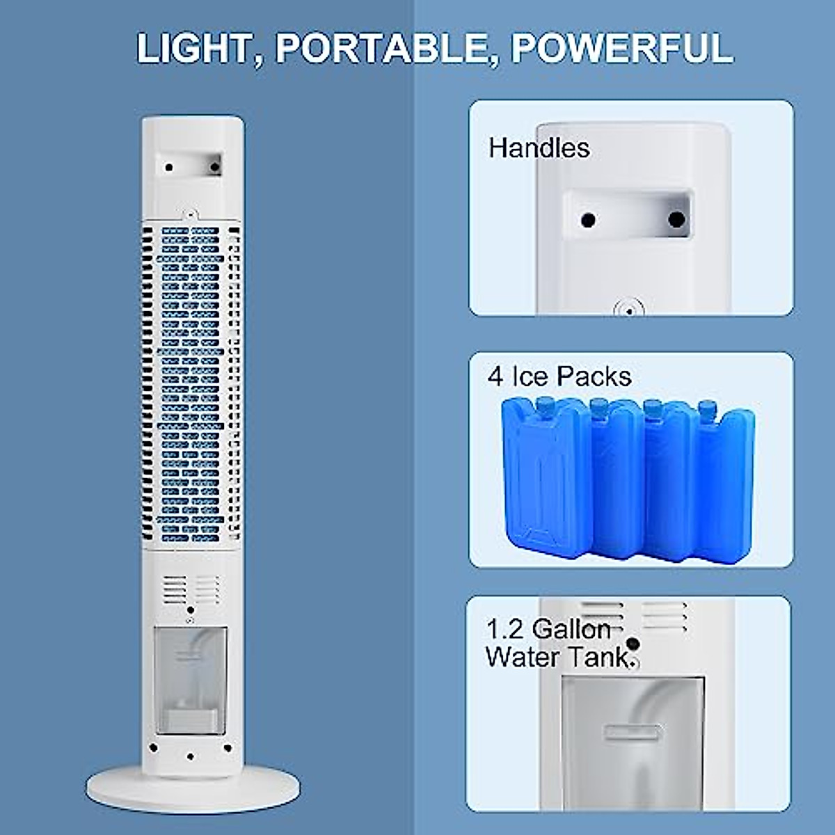 35’’ Evaporative Cooler Tower Fan 3-IN-1 Portable Air Conditioner, Remote Control, 120 Degree Oscillation, 3 Speeds, Normal/Sleep/Cool Modes, 7 Hour Timer & 4 Ice Packs for Home Office School Outdoor