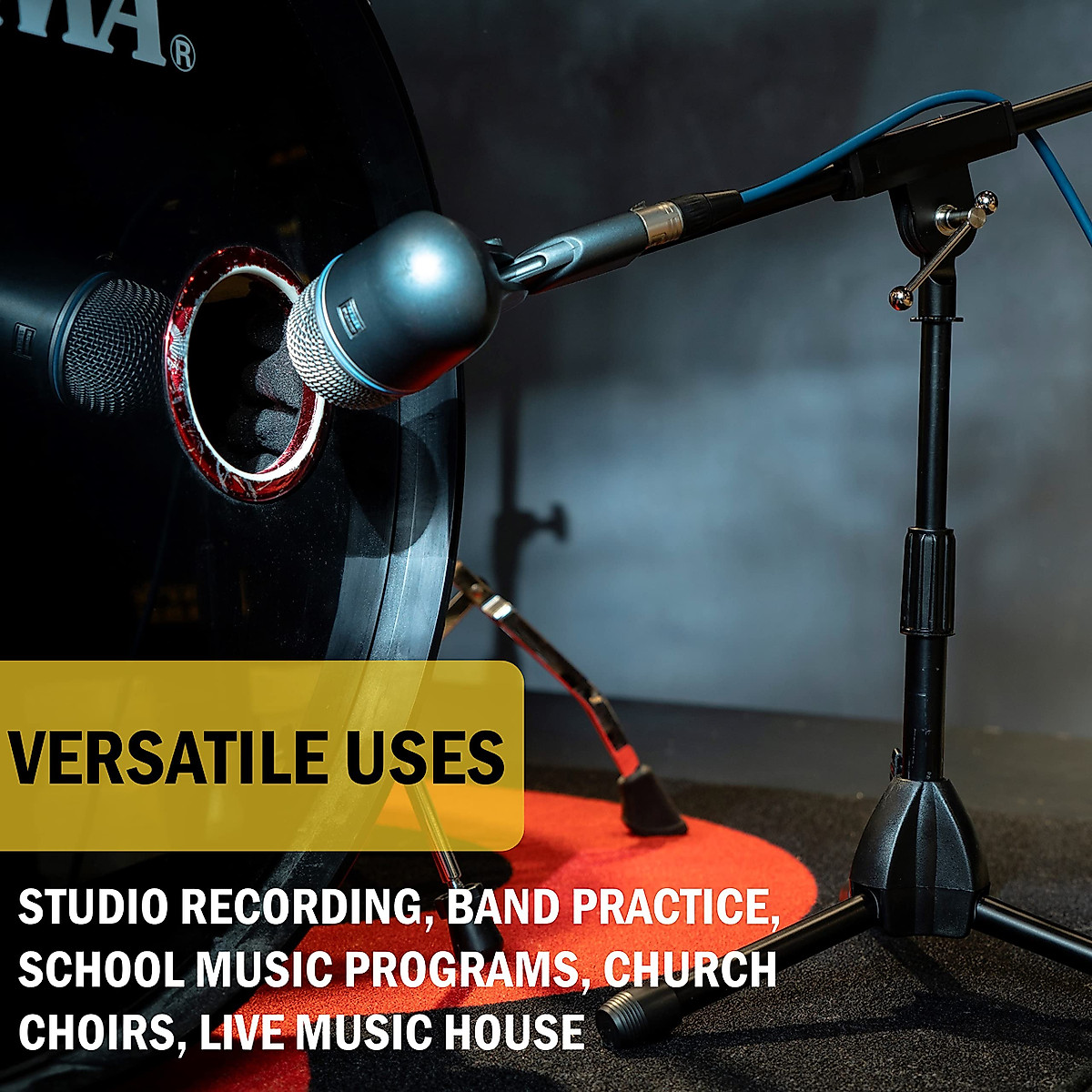 Stage Rocker Foldable Tripod Low-Profile Mic Boom Stand - Height Extending from 9.6'' to 16.9'', w/Adjustable Telescoping Arm Up to 9'', Lightweight/Convenient, Black, Powered by Hamilton(SR610121B)