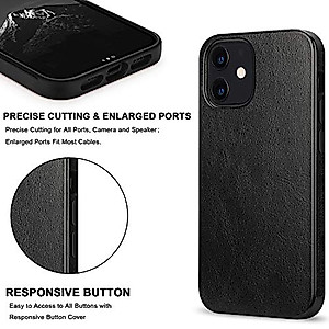 TENDLIN Compatible with iPhone 12 Case/iPhone 12 Pro Case Premium Leather TPU Hybrid Case (Black)
