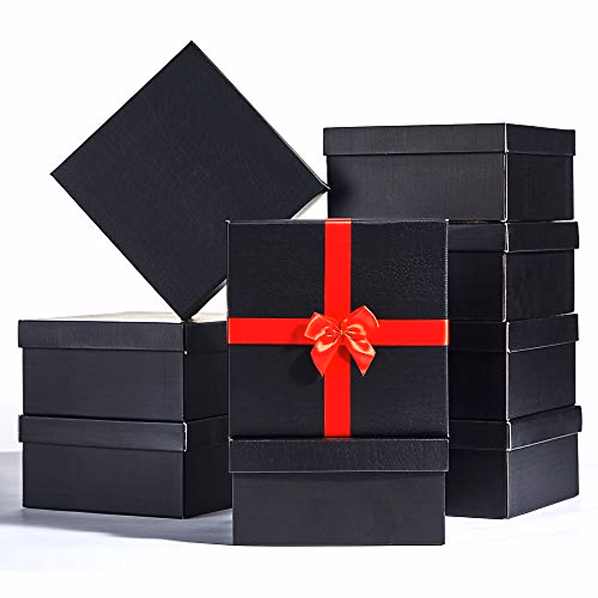 JCXPACK 12PCS 8 x 8 x 4 inches Elegant Black Gift Boxes,Rigid Gift Boxes with Lids, Black Present Packaging Box with Lids, Decorative Gift Wrap Boxes Bulk for Crafting