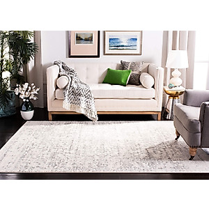 SAFAVIEH Madison Collection Area Rug - 9' x 12', Silver & Ivory, Snowflake Medallion Distressed Design, Non-Shedding & Easy Care, Ideal for High Traffic Areas in Living Room, Bedroom (MAD603G)
