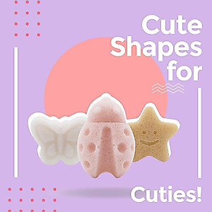 myHomeBody Konjac Baby Sponge for Bathing, Cute Shapes Natural Kids Bath Sponges for Infants, Toddler Bath Time, Natural and Safe Plant-Based Toys, 3pc. Set: Butterfly, Ladybug, Star