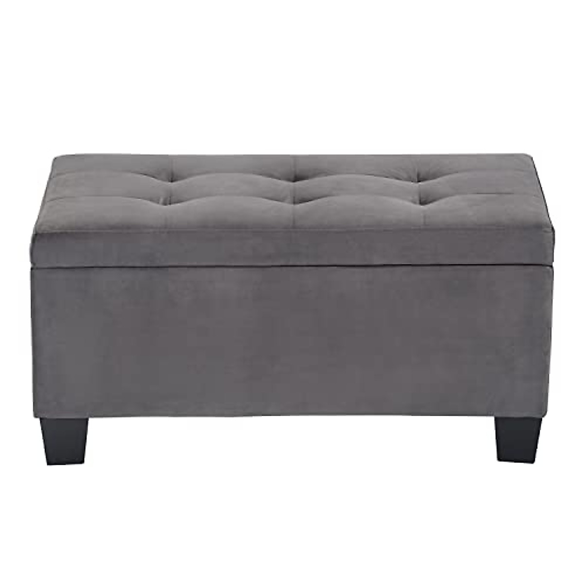 Homy Casa 30'' Storage Ottoman Tufted Velvet Ottoman Bench Upholstered Ottoman with Storage/Lid/Hinge, Modern Foot Rest Stool for Living Room Bedroom Entryway, Grey