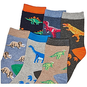 Jefferies Socks boys Boy s Dinosaur Pattern Cotton Crew Socks 6 Pack Multi Small, Multi, Small US