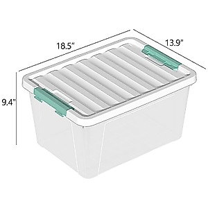 Buyitt 6-Pack 35 quart Large Plastic Storage Bin, Latching Box with Clear Base, White Lid and Green Latches
