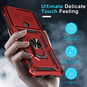 Janmitta Compatible with Moto G Play 2023,G Power 2022/G Pure Case Built in Slide Camera Lens Cover+Screen Protector+Ring Holder,Heavy Duty Shockproof Full Body Phone Cover,Red