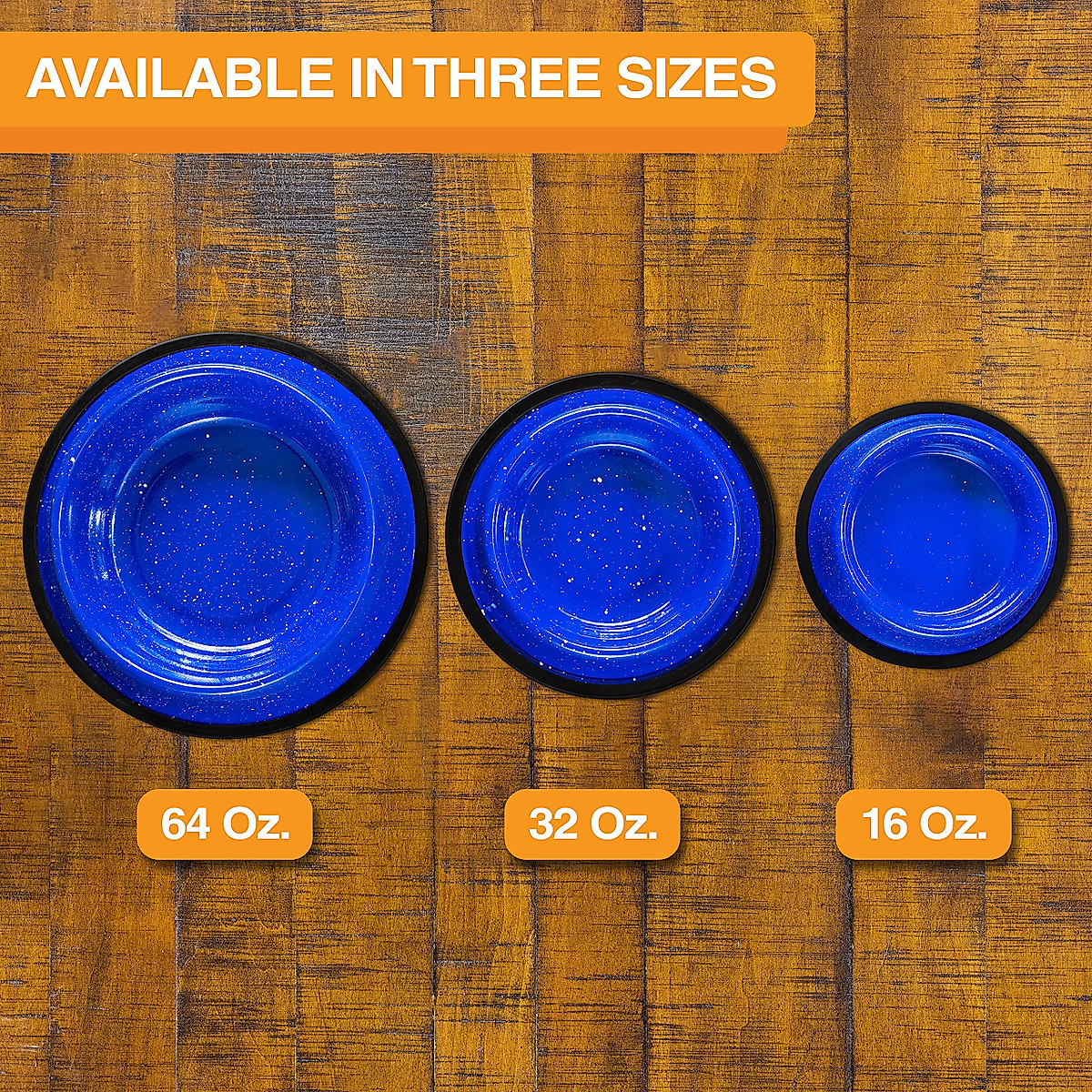 Neater Pet Brands - Outdoor Camping Style Pet Bowl - Enamel Ware Blue Black Granite Colors - Dog Cat No Tip Skid Bowls (64 oz, Blue)