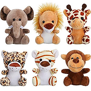 12 Pieces Mini Stuffed Forest Animals Jungle Animal Plush Toys in 4.8 Inch Cute Elephant Lion Giraffe Tiger Plush for Animal Themed Parties Teacher Student Achievement Award (Sitting)