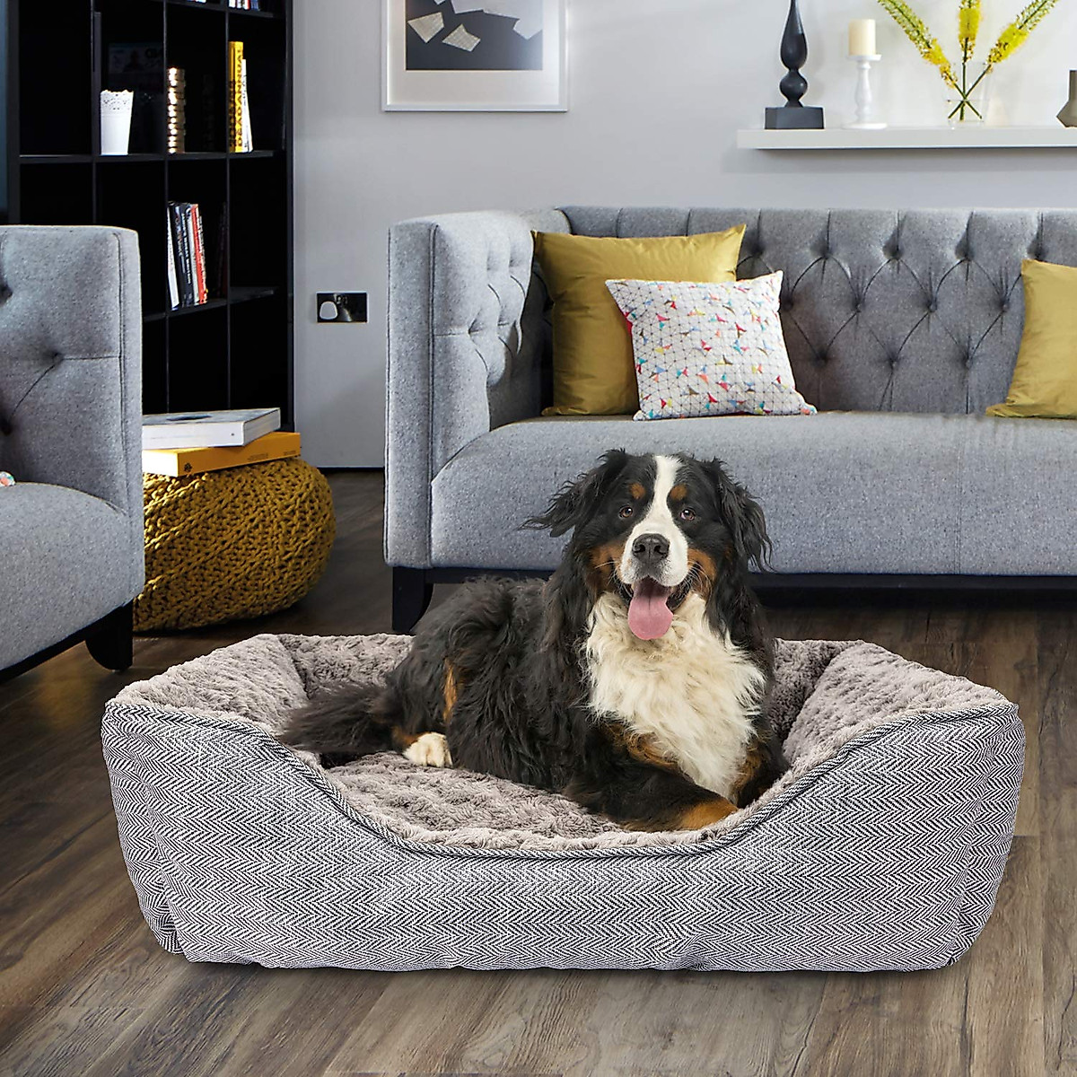 FURTIME Dog Bed for Large Medium Small Dogs Soft Washable Pet Bed Orthopedic Dog Sofa Bed Breathable Rectangle Sleeping Bed Anti-Slip Bottom(35'', Grey)