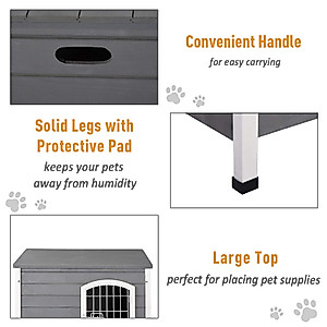 PawHut 31" L Wooden Decorative Dog Cage Kennel Wire Door with Lock Small Animal House with Openable Top Removable Bottom Grey