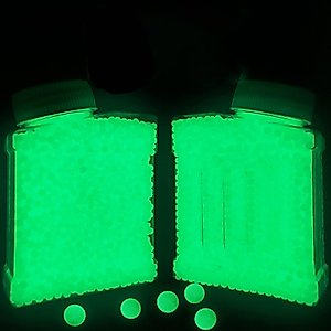 ALKISTA Glow in The Dark Gel Ball Beads, 2 Bottles 7mm-8mm Fluorescence Green Gel Water Luminous Beads Balls, for Ages 14+ (2 Bottles, with Nozzle&Drain Bag)