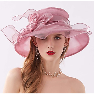 ORIDOOR Women’s Organza Church Tea Party Wedding Fascinator Hat UV-Anti Wide Brim Sun Hats (C Light Purple) …