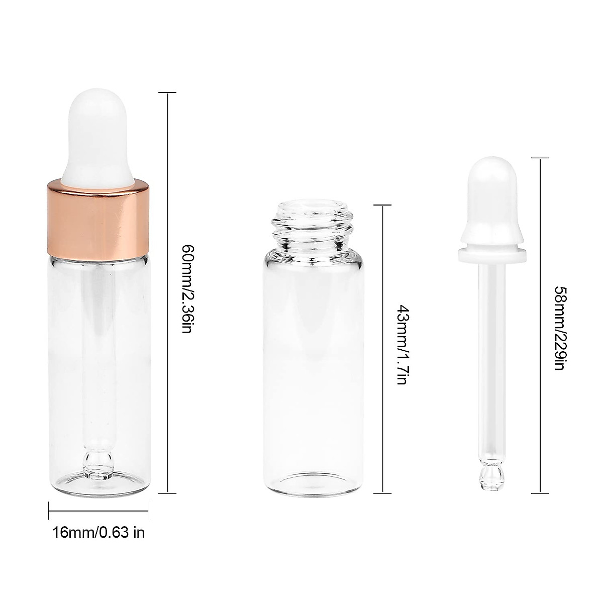 USRommaner 35 Pack,5ml Clear Sample Essential Oil Dropper,Empty Glass Dropper Vials With Rose-Gold Cap,Glass Pipette Liquid Travel Perfume Liquid Holder Container-Pipette,Funnel,included