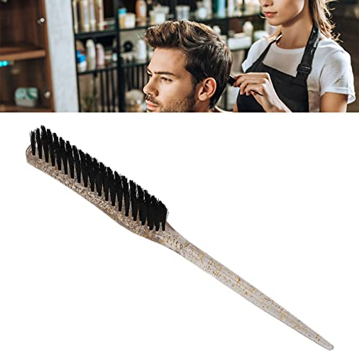 Point Tail Teasing Brush Hari Shaving Brush, Nylon Bristles Men Shaving Brush Beard Cleaning Tool for Homeuse or Barber Salon (Gold)