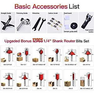 Mootikar Compact Wood Palm Router Tool Hand Trimmer Woodworking Joiner Cutting Palmming Tool 30000R/MIN 800W 110V with 12PCS 1/4" Router Bits