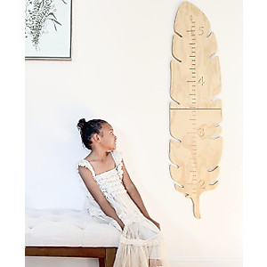 LittleRobbieCo. Wooden Growth Chart for Kids | Feather Design Height Chart for Kids | Natural Pine Laser Engraved Kids Growth Chart for Wall w/Mount | Foldable Kids Height Wall Chart