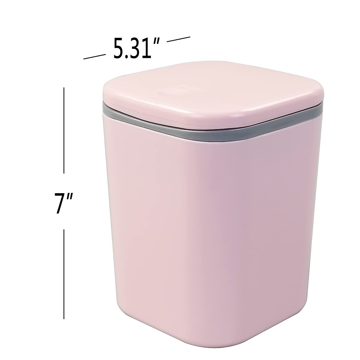 Vababa Mini Plastic Waste Can, 2 L/0.5 Gallon Push-Button Trash Can, Pink